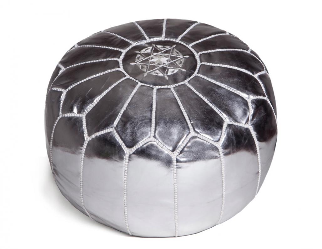 Moroccan Silver Pouf, Stuffed