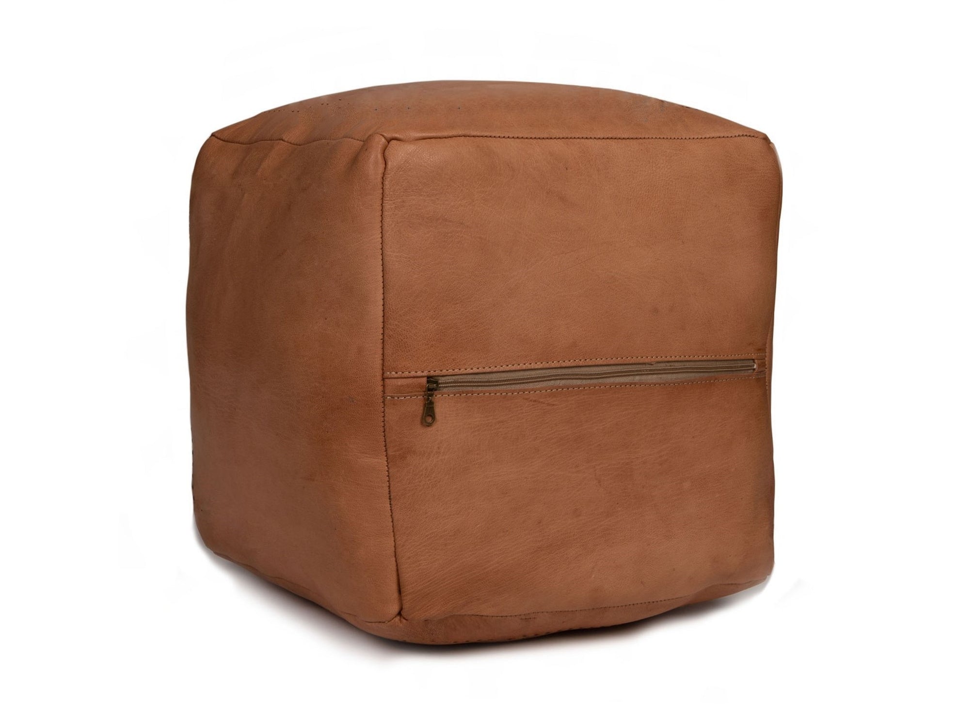 Leather Cube Pouf Ottoman, Tan, Unstuffed